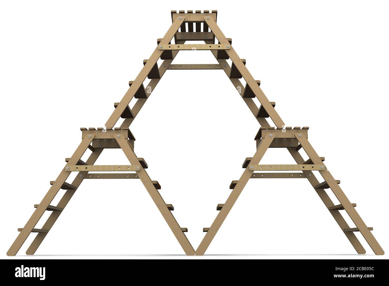 Wooden stepladders. Three stepladders isolated on a white surface. 3D ...