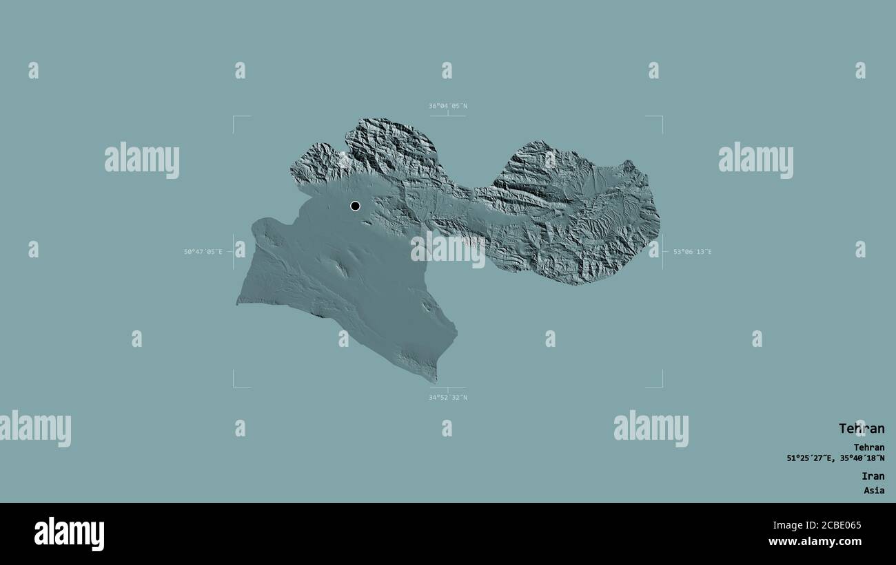 Area of Tehran, province of Iran, isolated on a solid background in a ...