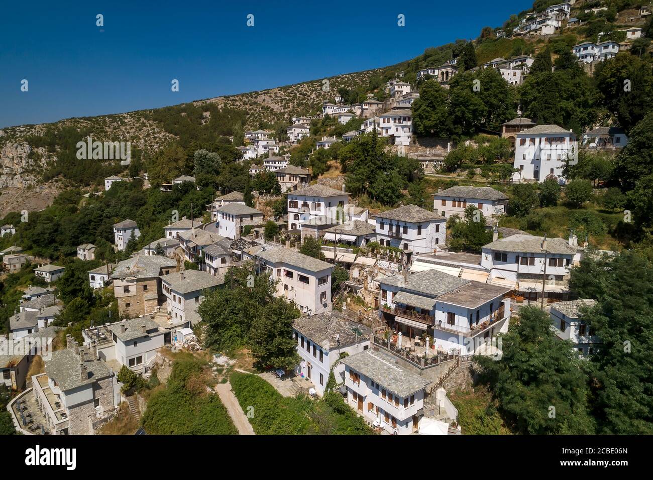 Aerial view of Makrinitsa traditional greek village on Pelion mountain ...