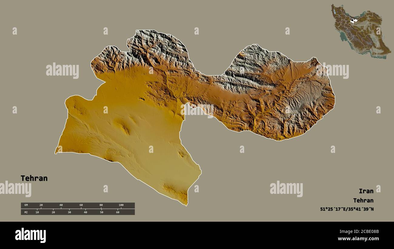 Shape of Tehran, province of Iran, with its capital isolated on solid ...