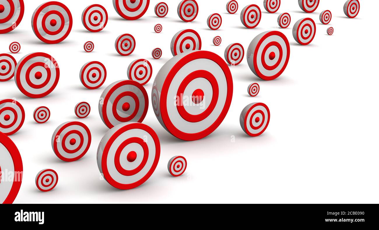 Targets of various sizes on a white surface. 3D illustration Stock ...