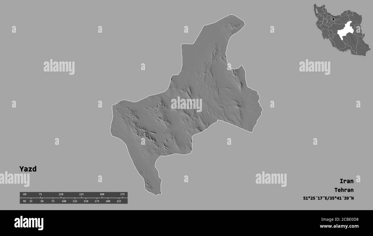 Shape of Yazd, province of Iran, with its capital isolated on solid ...