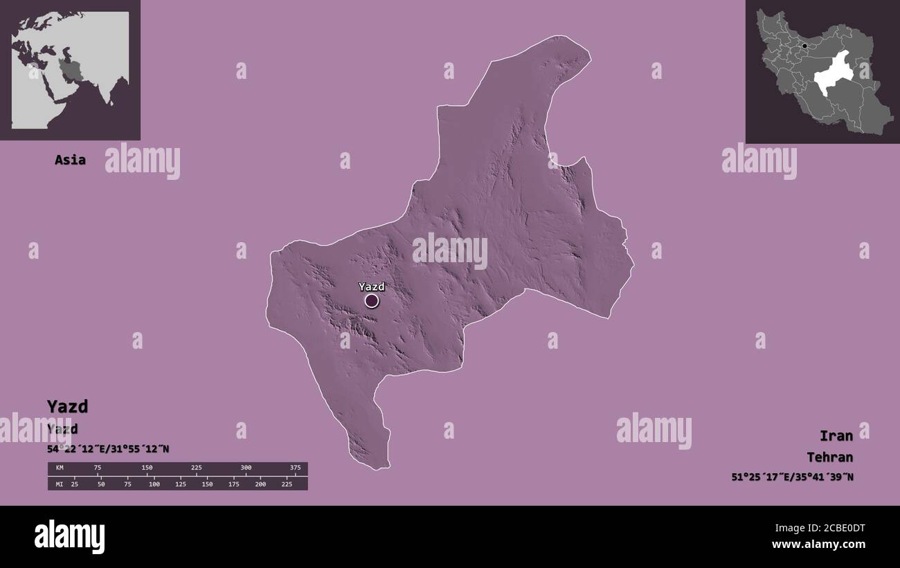 Shape of Yazd, province of Iran, and its capital. Distance scale ...