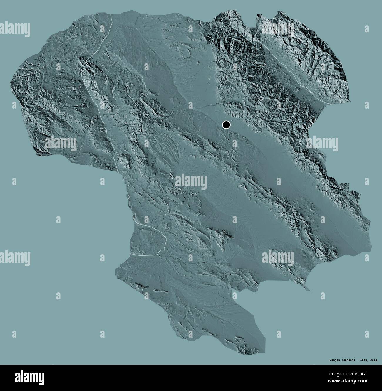 Shape of Zanjan, province of Iran, with its capital isolated on a solid ...