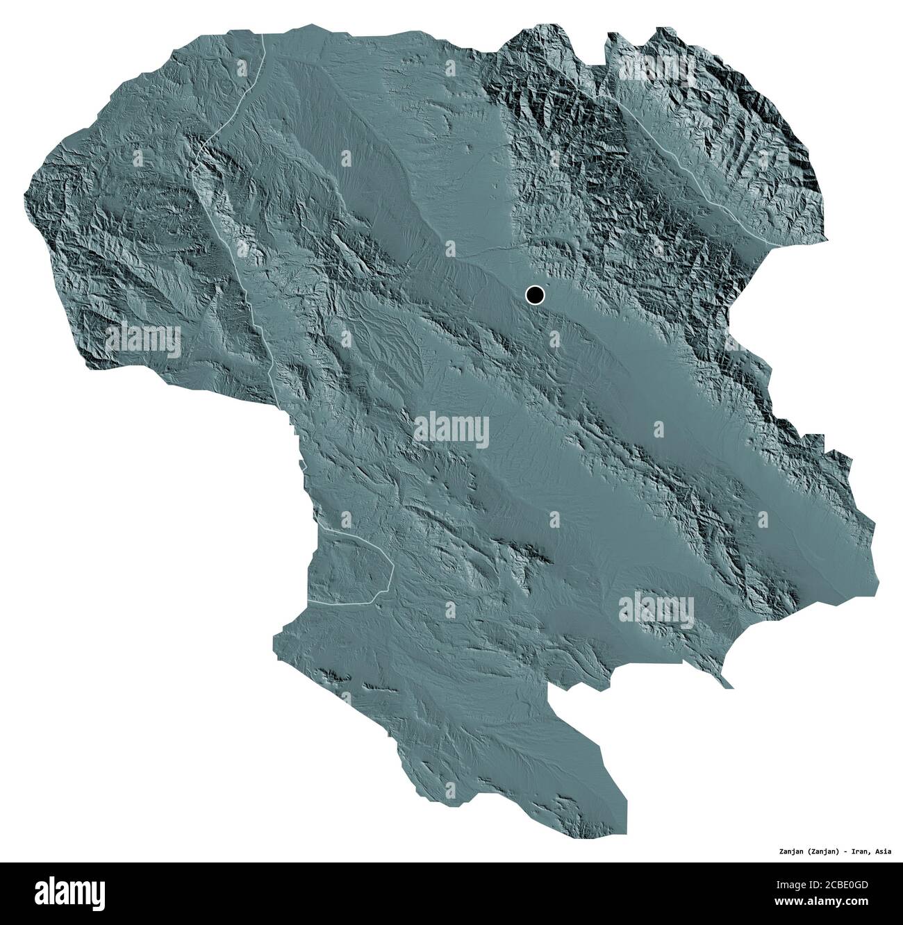 Shape of Zanjan, province of Iran, with its capital isolated on white ...