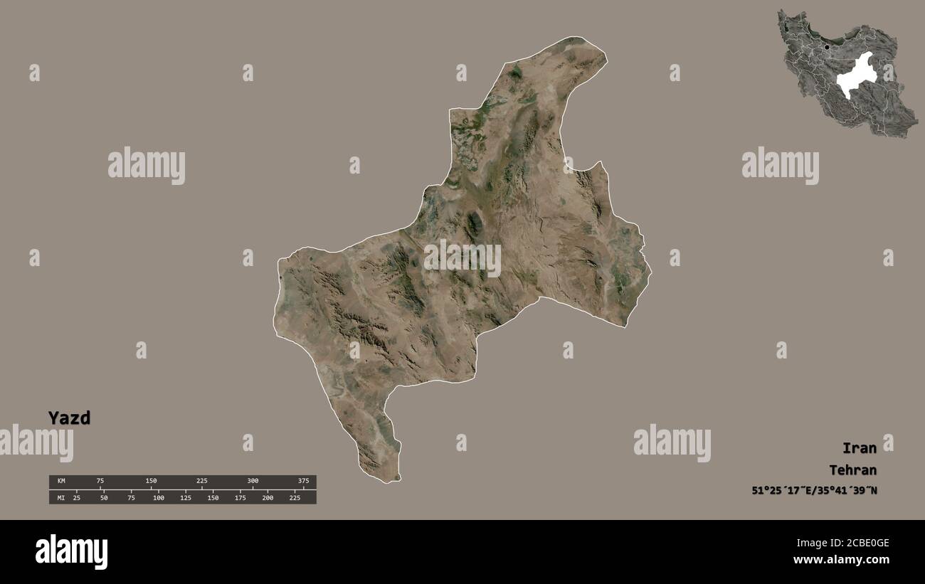 Shape of Yazd, province of Iran, with its capital isolated on solid ...