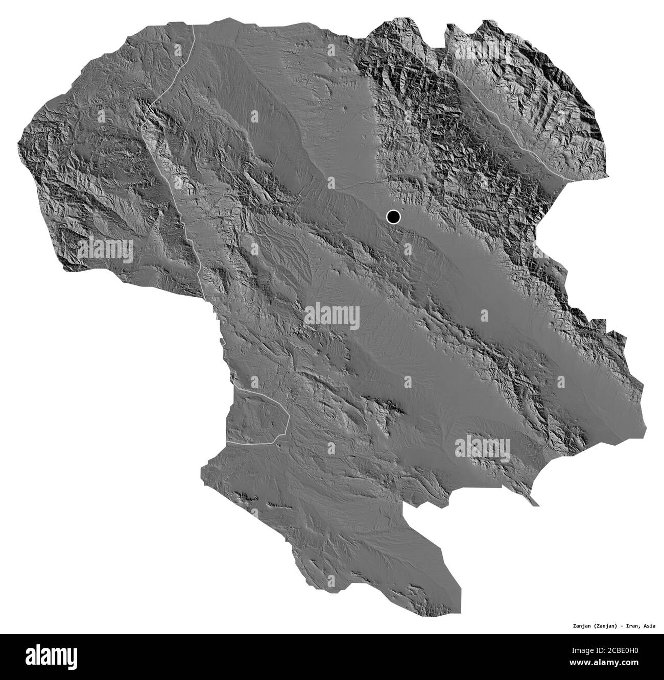 Shape of Zanjan, province of Iran, with its capital isolated on white ...