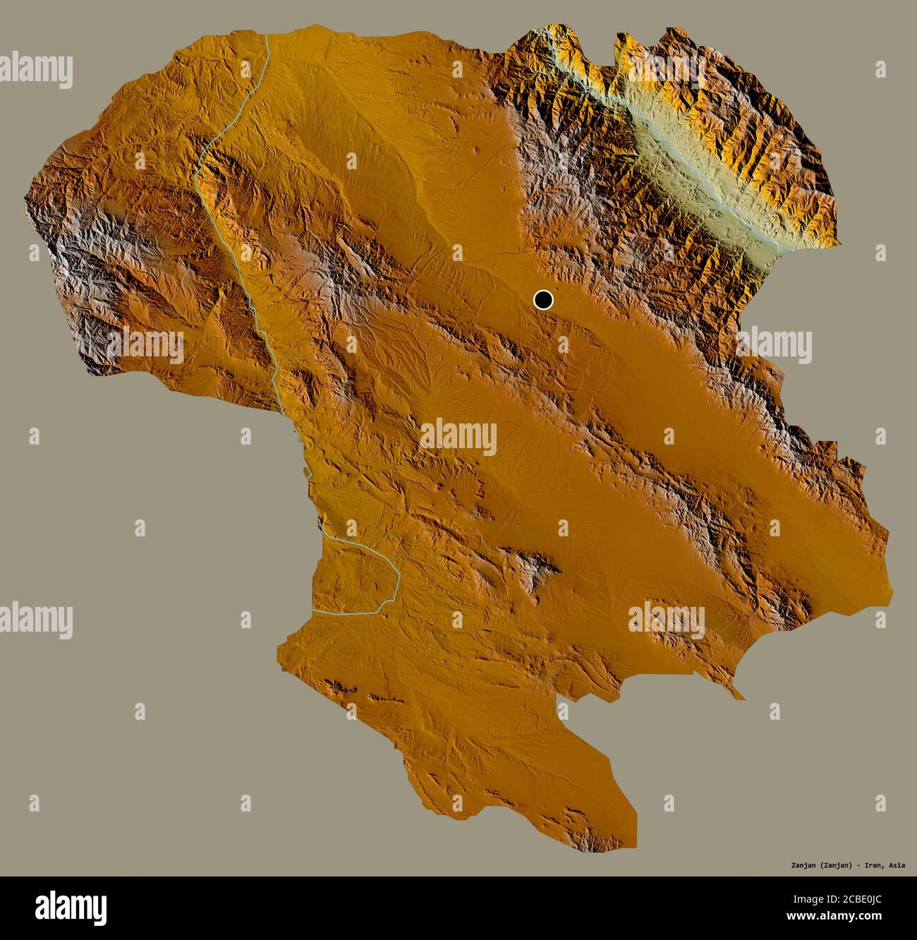Shape of Zanjan, province of Iran, with its capital isolated on a solid ...
