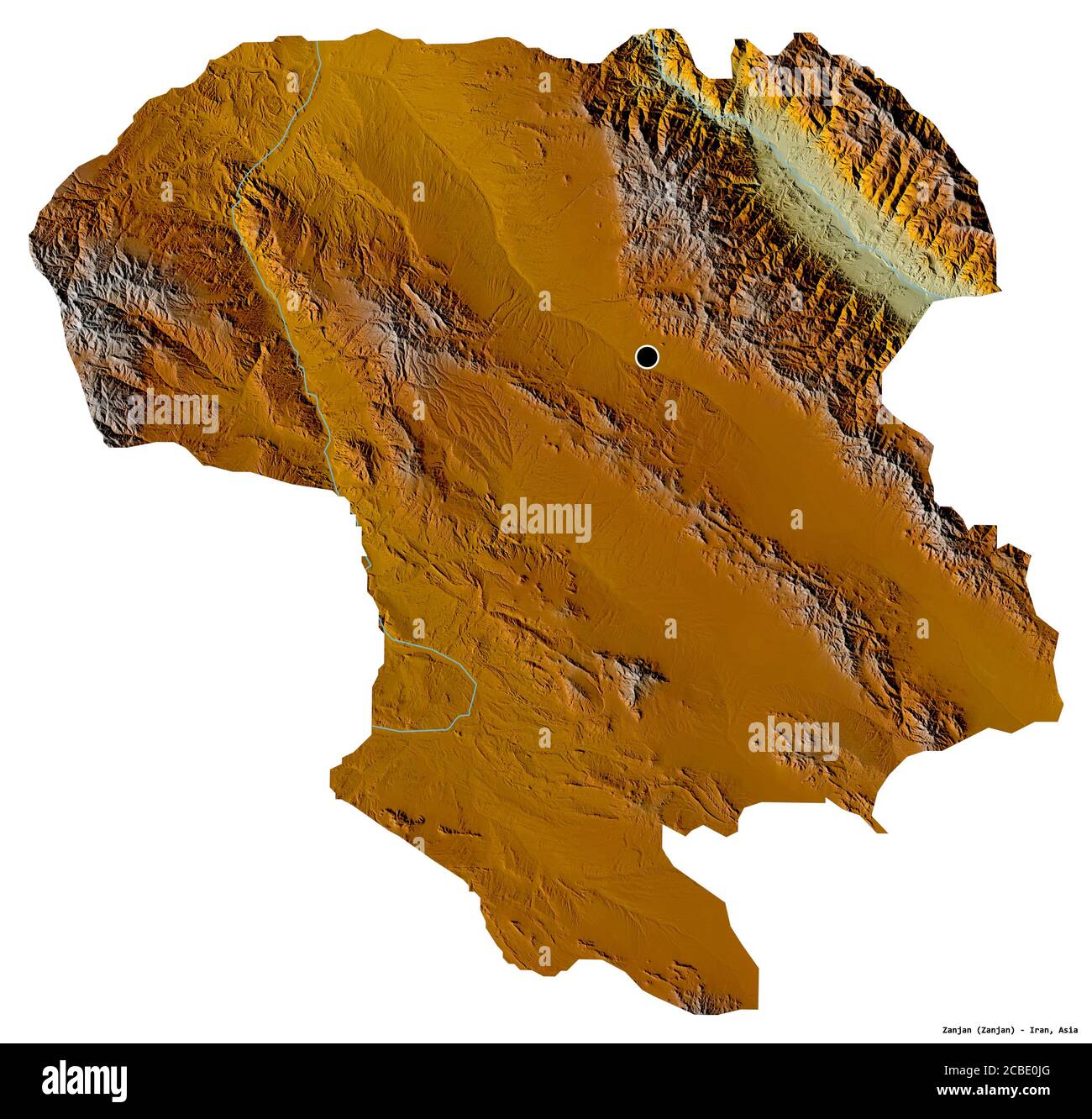 Shape of Zanjan, province of Iran, with its capital isolated on white ...