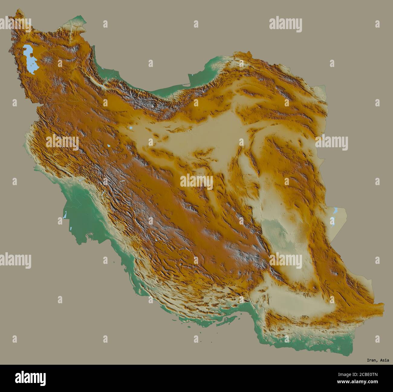 Shape of Iran with its capital isolated on a solid color background ...