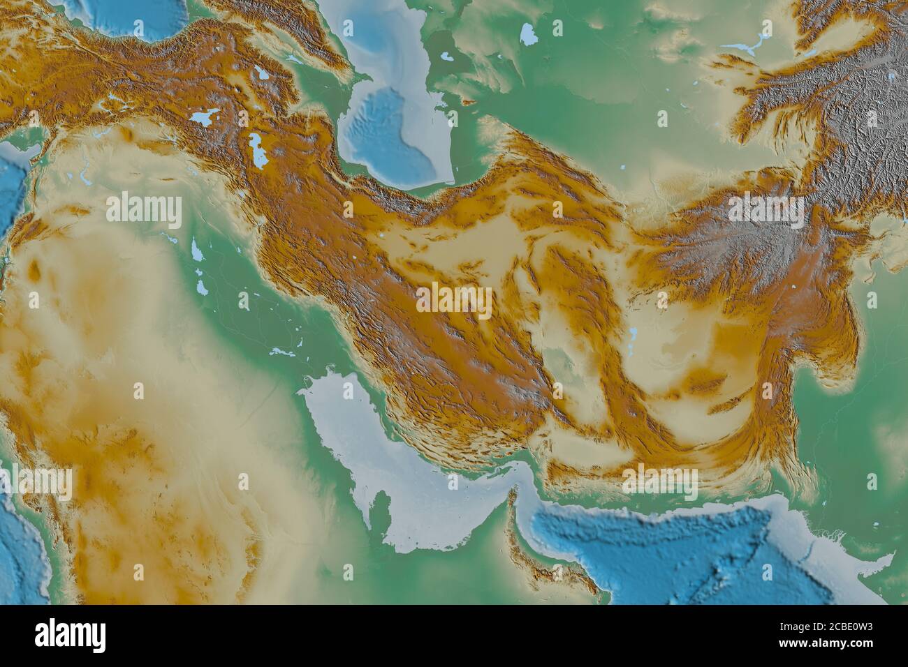 Extended area of Iran. Topographic relief map. 3D rendering Stock Photo ...