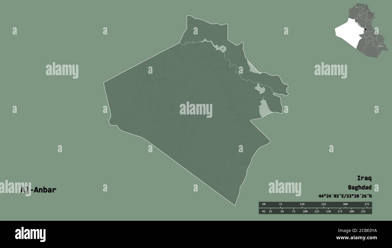 Shape of Al-Anbar, province of Iraq, with its capital isolated on solid ...