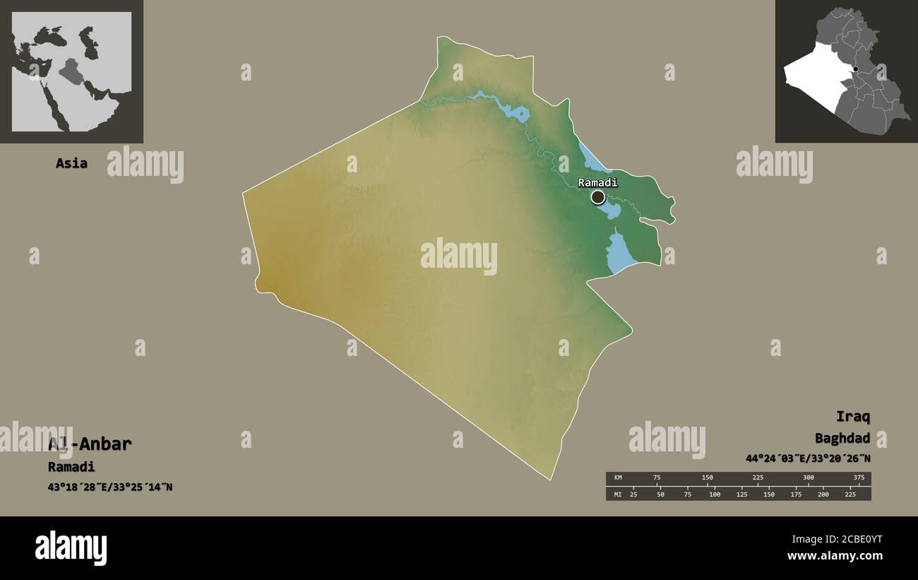 Shape of Al-Anbar, province of Iraq, and its capital. Distance scale ...