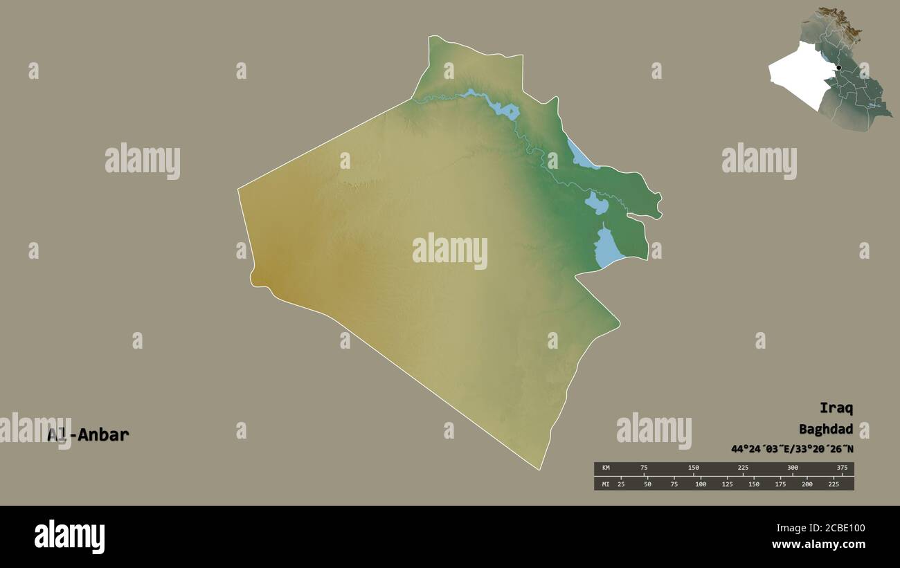 Shape of Al-Anbar, province of Iraq, with its capital isolated on solid ...