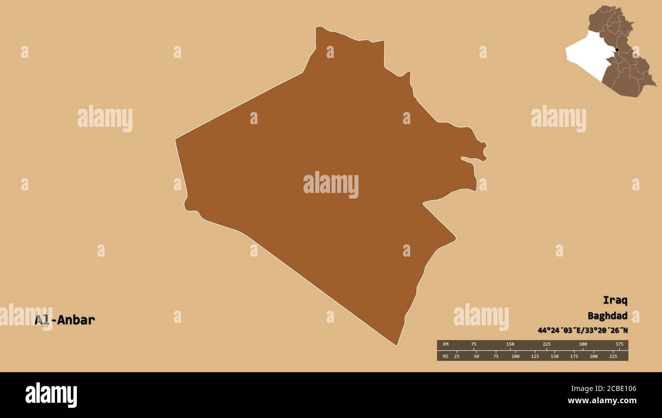 Shape of Al-Anbar, province of Iraq, with its capital isolated on solid ...