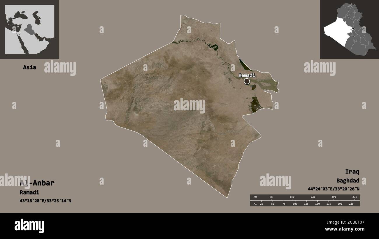 Shape of Al-Anbar, province of Iraq, and its capital. Distance scale ...