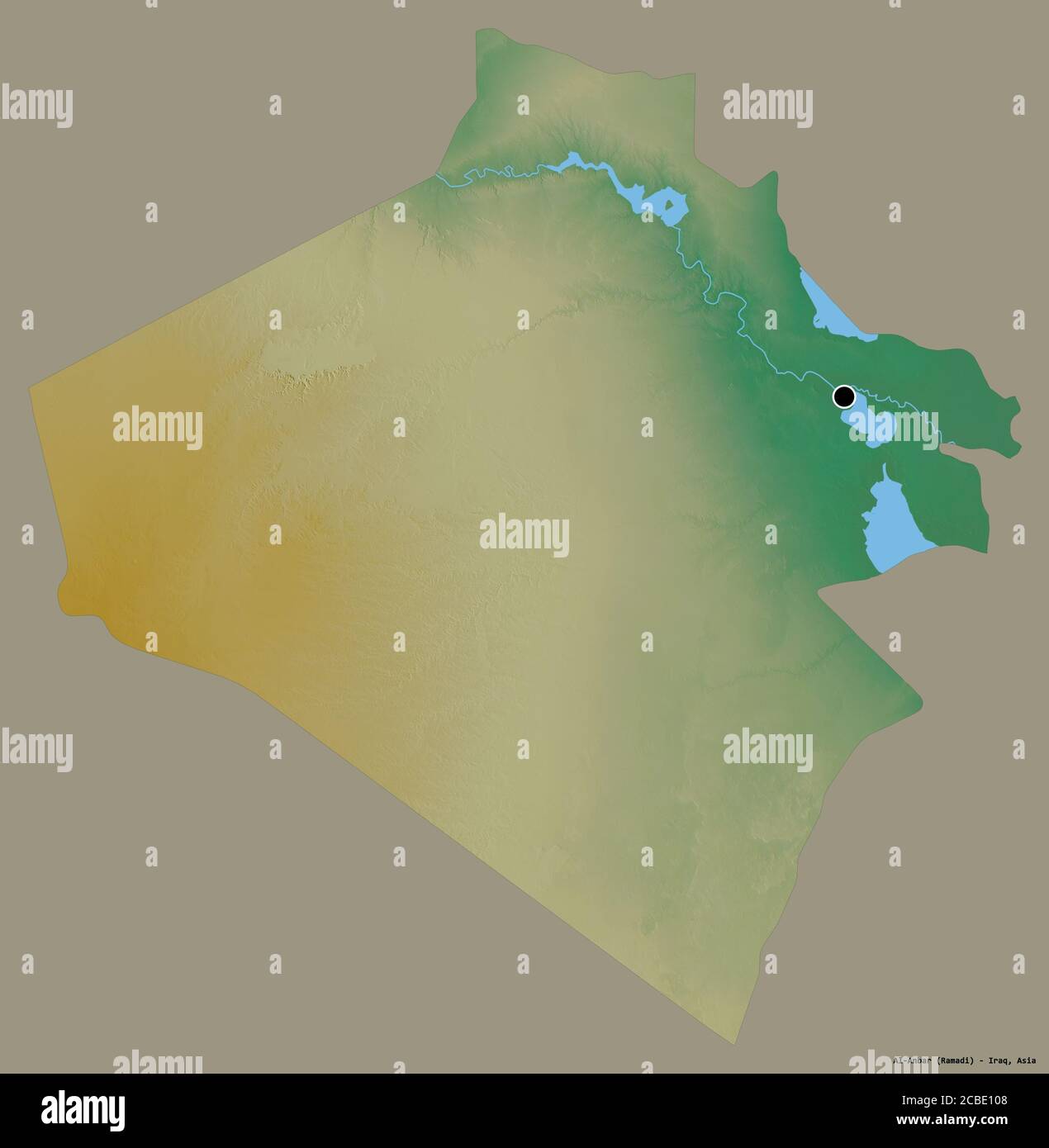 Shape of Al-Anbar, province of Iraq, with its capital isolated on a ...