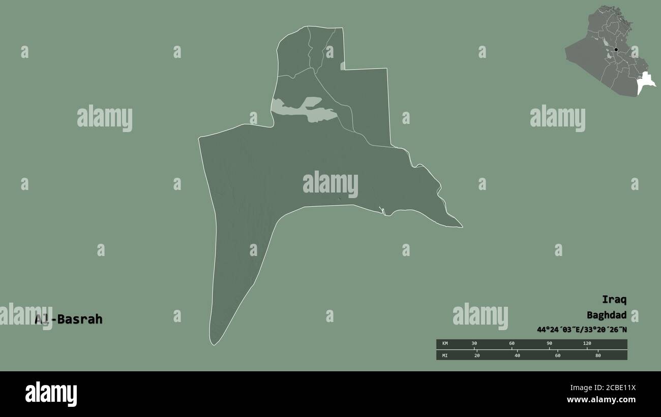 Shape of Al-Basrah, province of Iraq, with its capital isolated on ...