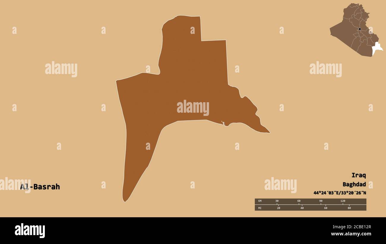 Shape of Al-Basrah, province of Iraq, with its capital isolated on ...