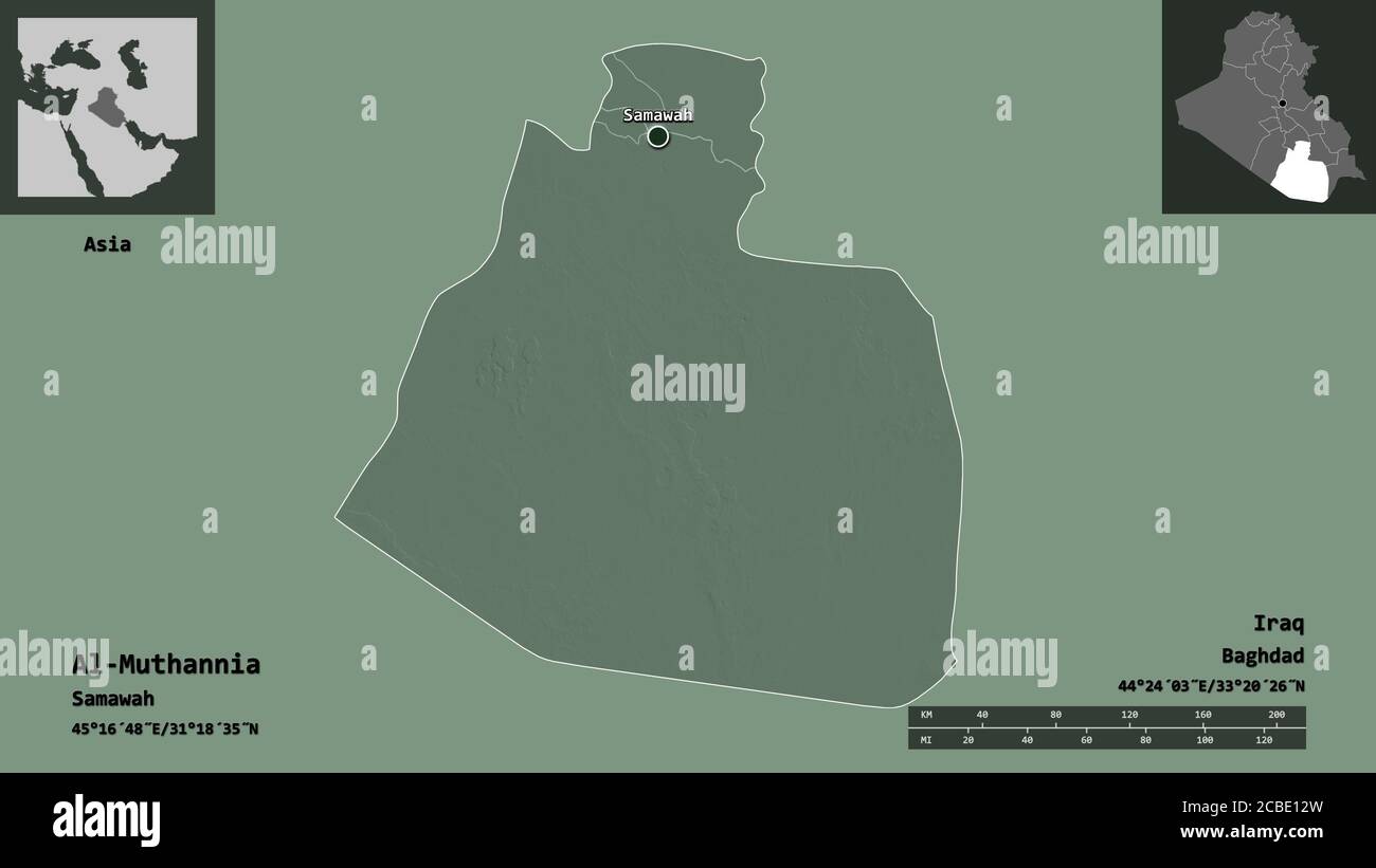 Shape of Al-Muthannia, province of Iraq, and its capital. Distance ...