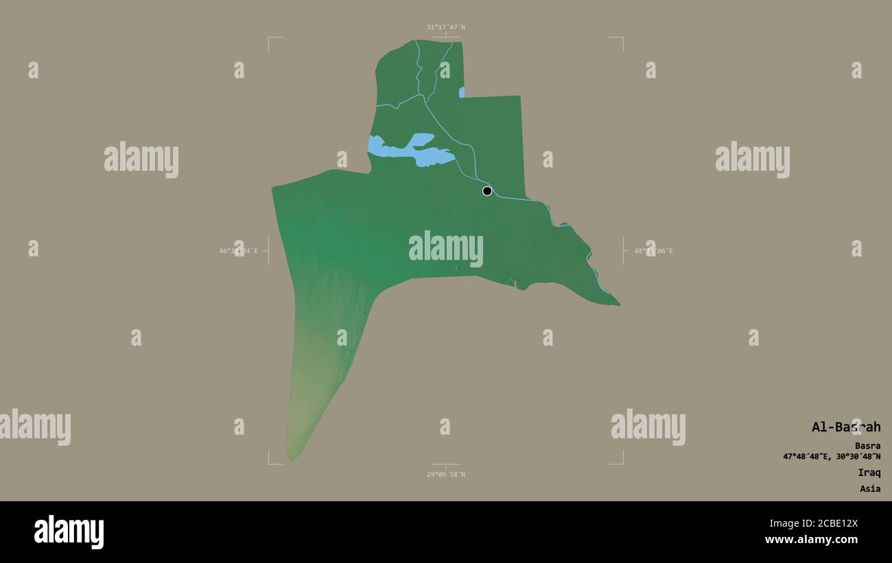 Area of Al-Basrah, province of Iraq, isolated on a solid background in ...