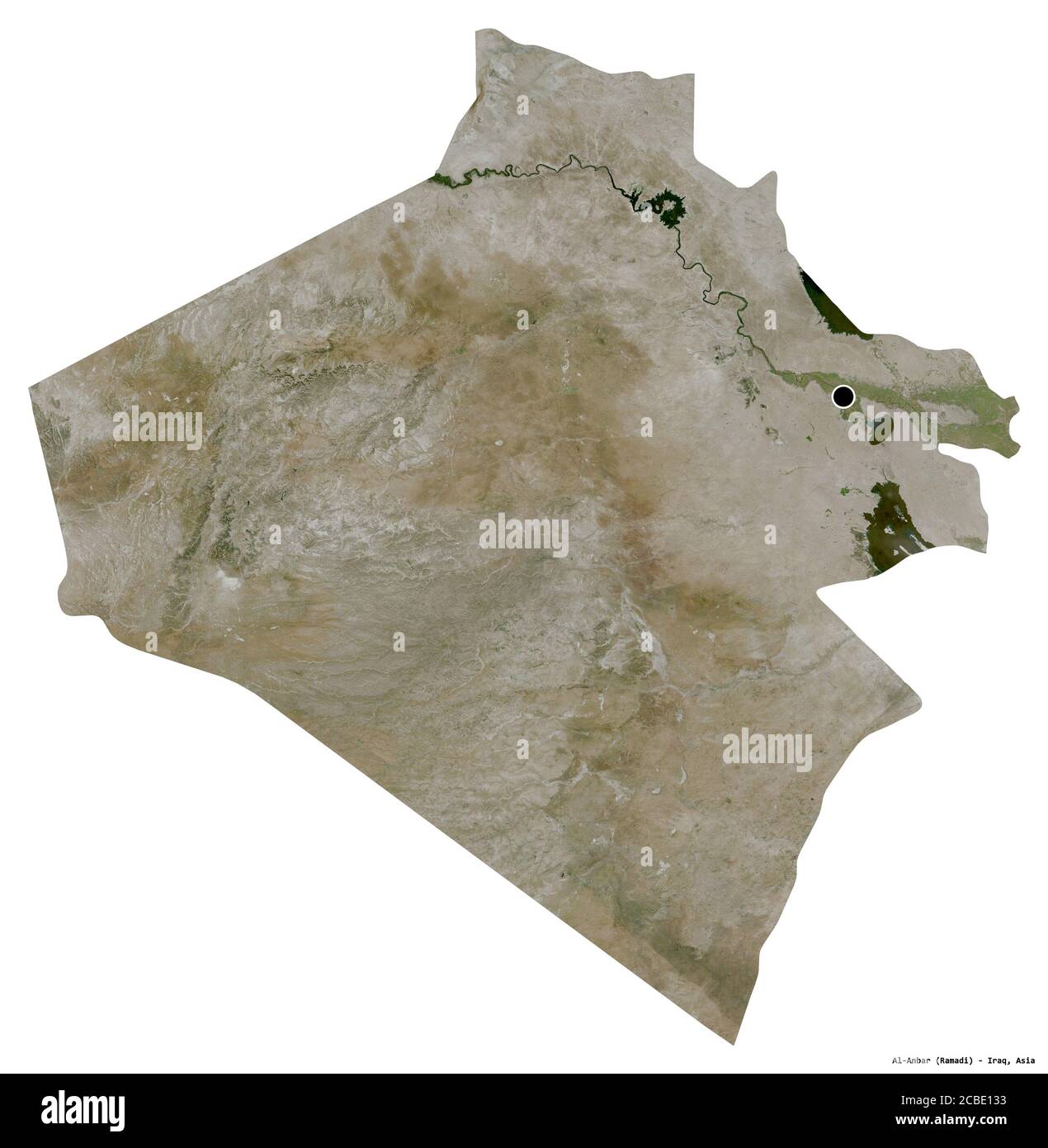 Shape of Al-Anbar, province of Iraq, with its capital isolated on white ...