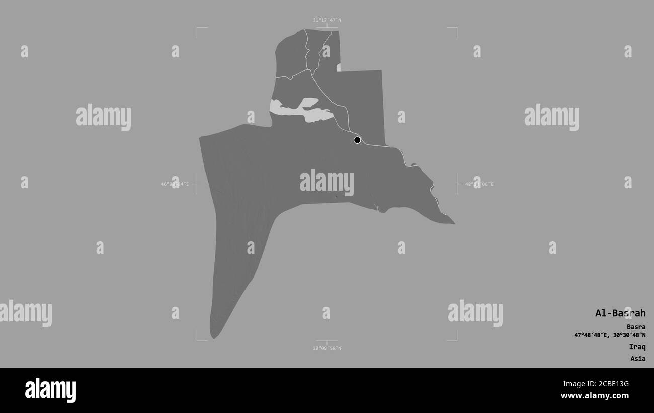 Area of Al-Basrah, province of Iraq, isolated on a solid background in ...