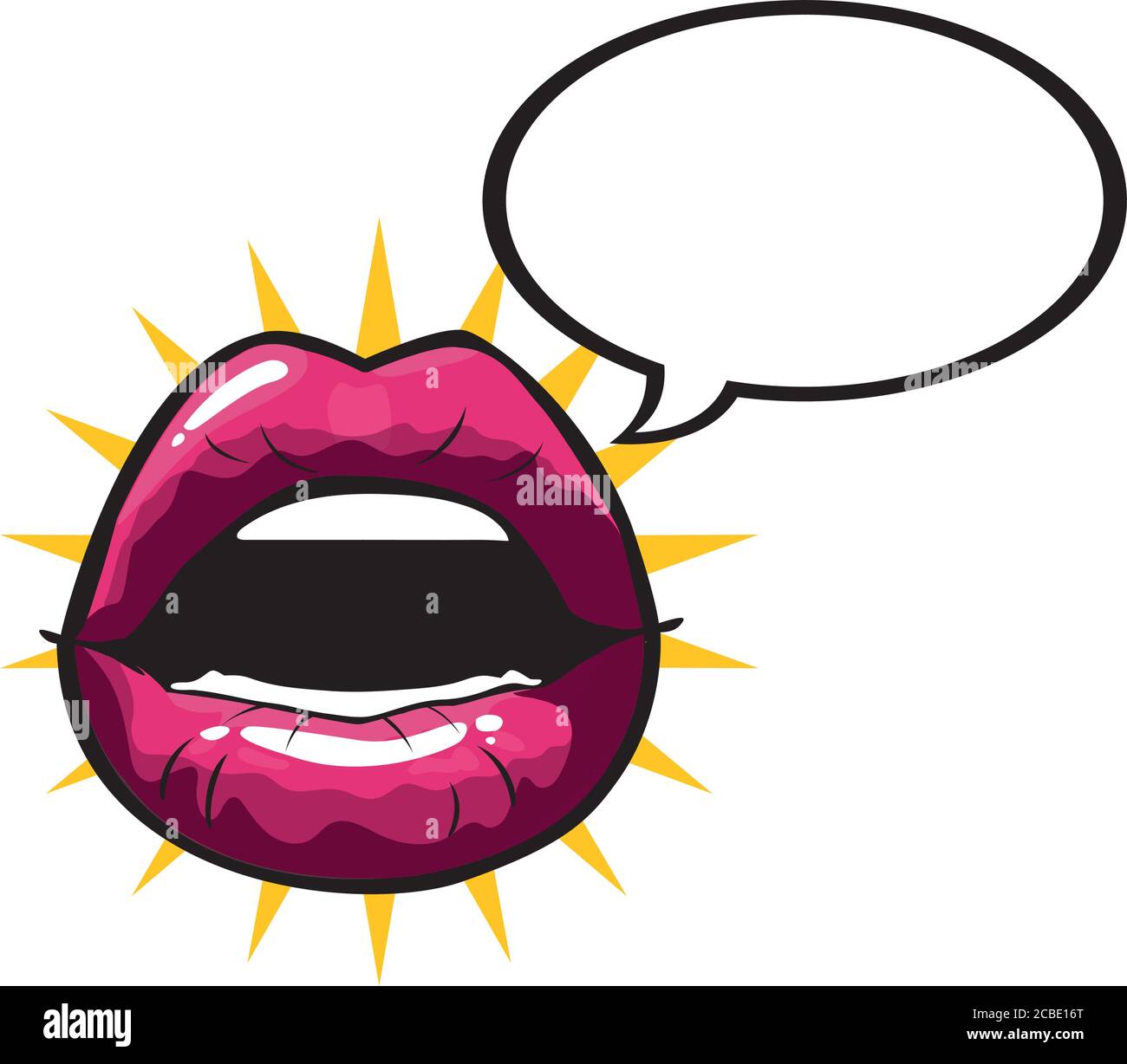 female and pink pop art mouth with explosion and bubble design of retro ...