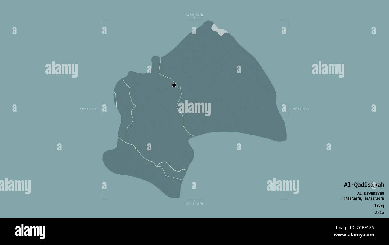 Area of Al-Qadisiyah, province of Iraq, isolated on a solid background ...