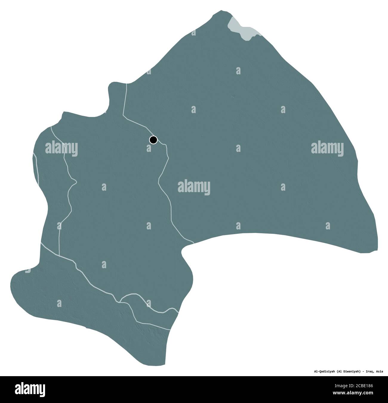 Shape of Al-Qadisiyah, province of Iraq, with its capital isolated on ...