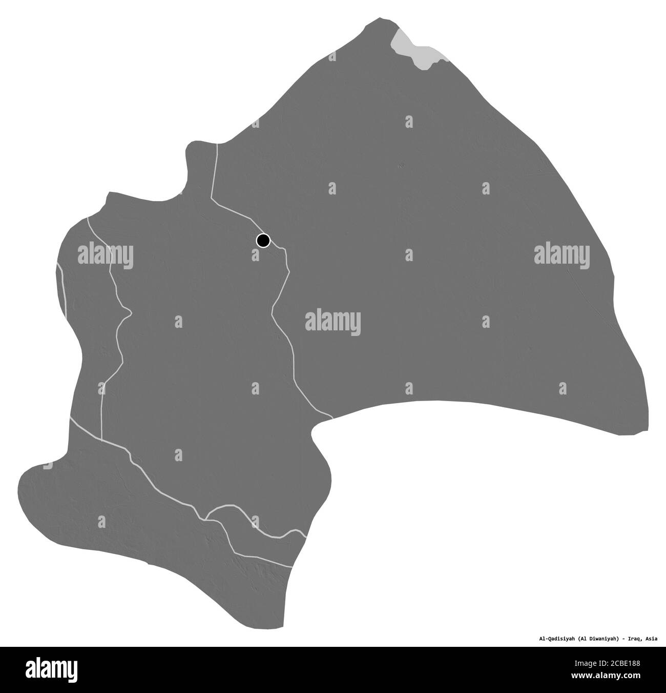 Shape of Al-Qadisiyah, province of Iraq, with its capital isolated on ...