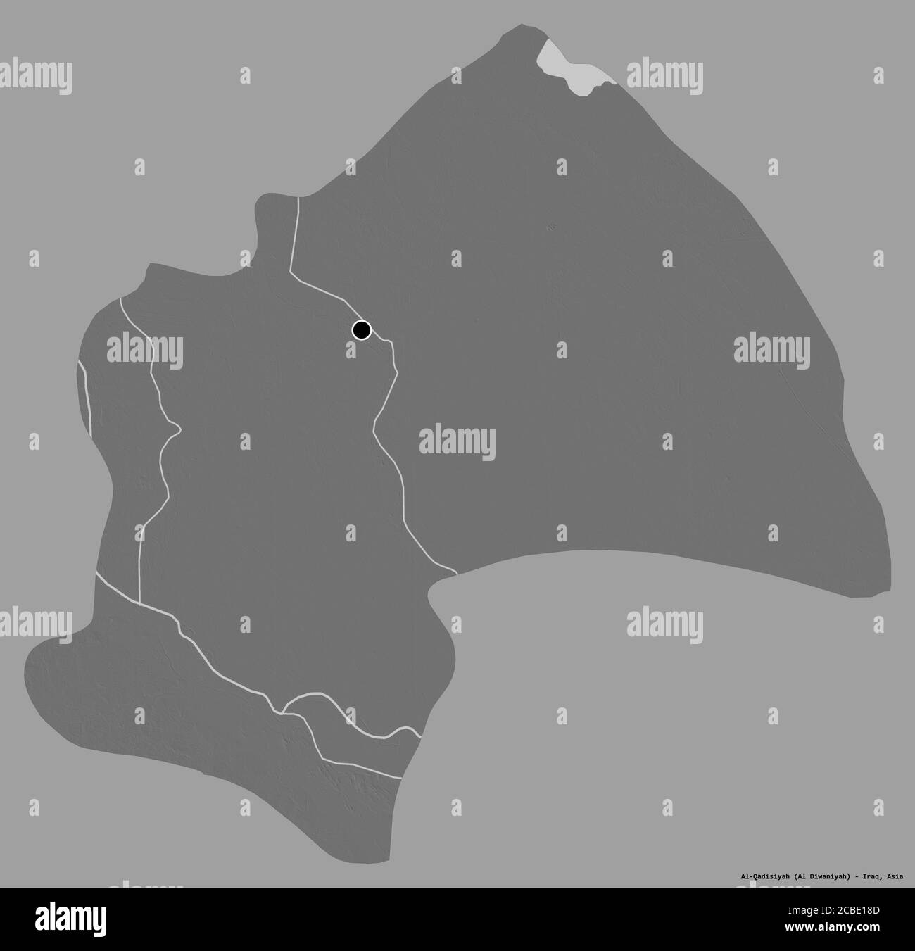 Shape of Al-Qadisiyah, province of Iraq, with its capital isolated on a ...