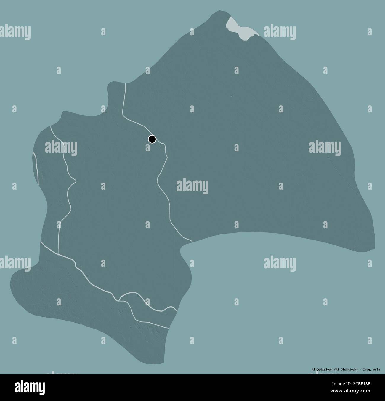 Shape of Al-Qadisiyah, province of Iraq, with its capital isolated on a ...