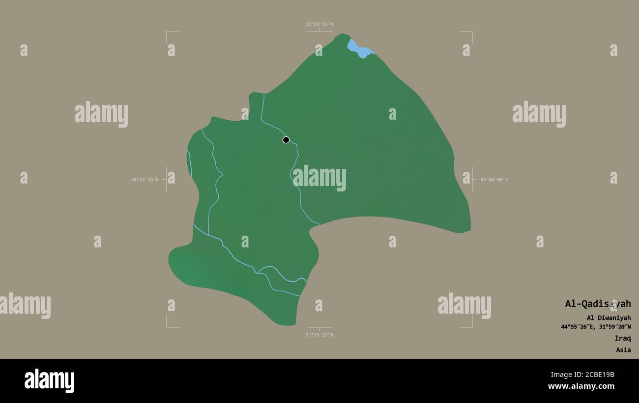 Area of Al-Qadisiyah, province of Iraq, isolated on a solid background ...