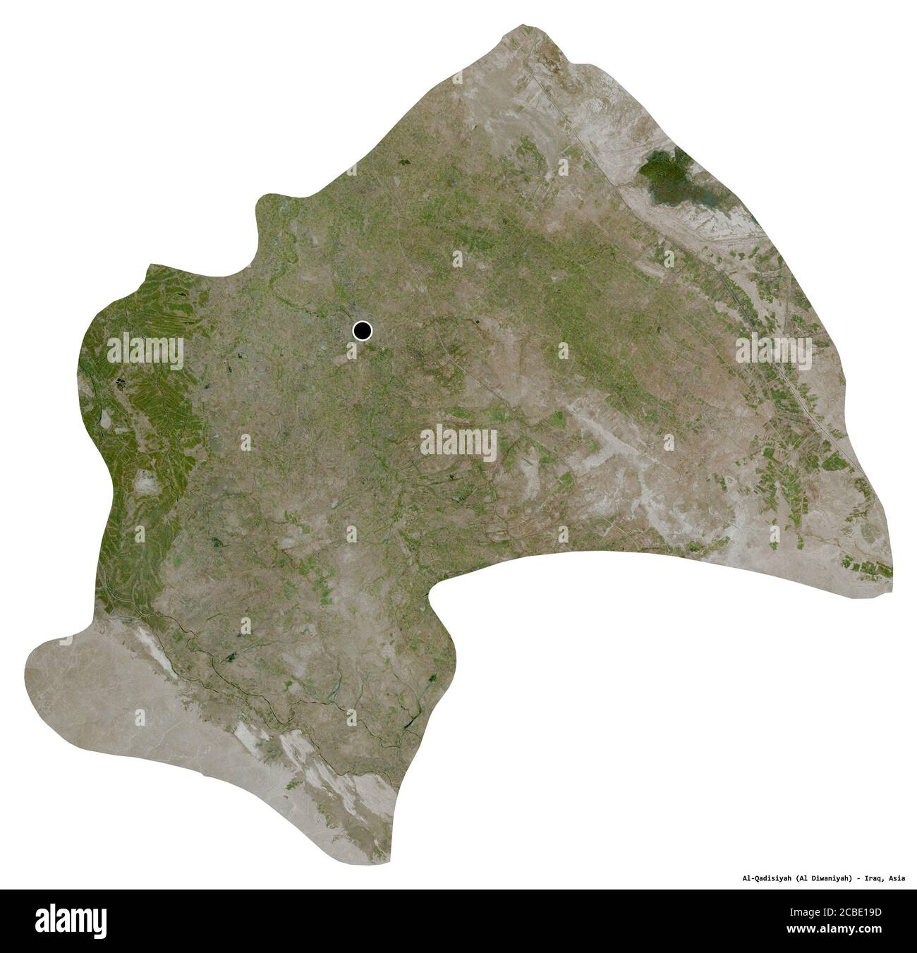 Shape of Al-Qadisiyah, province of Iraq, with its capital isolated on ...