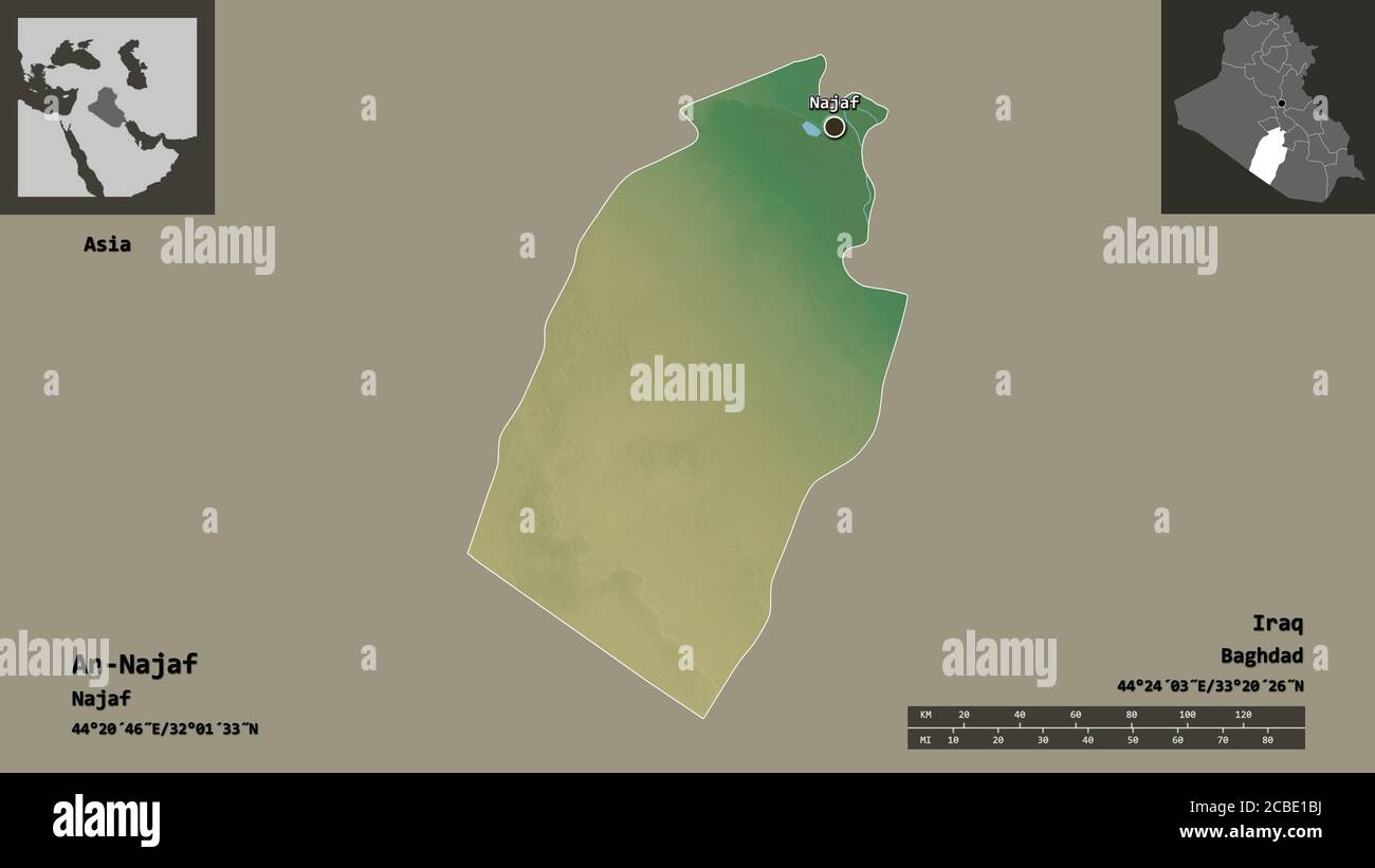 Shape of An-Najaf, province of Iraq, and its capital. Distance scale ...