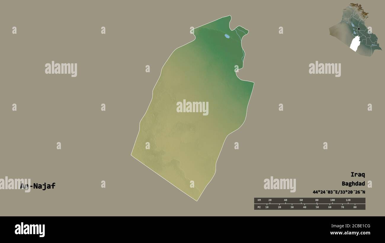 Shape of An-Najaf, province of Iraq, with its capital isolated on solid ...