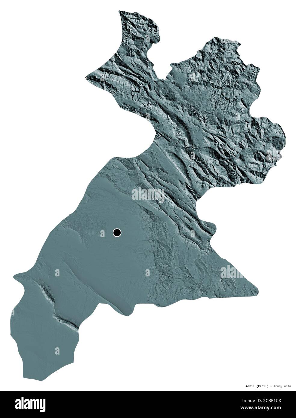 Shape of Arbil, province of Iraq, with its capital isolated on white ...