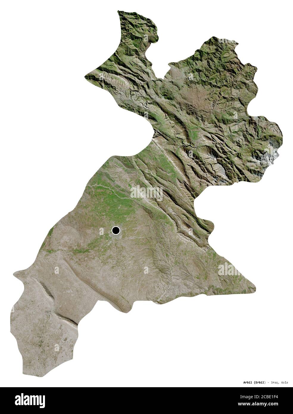 Shape of Arbil, province of Iraq, with its capital isolated on white ...