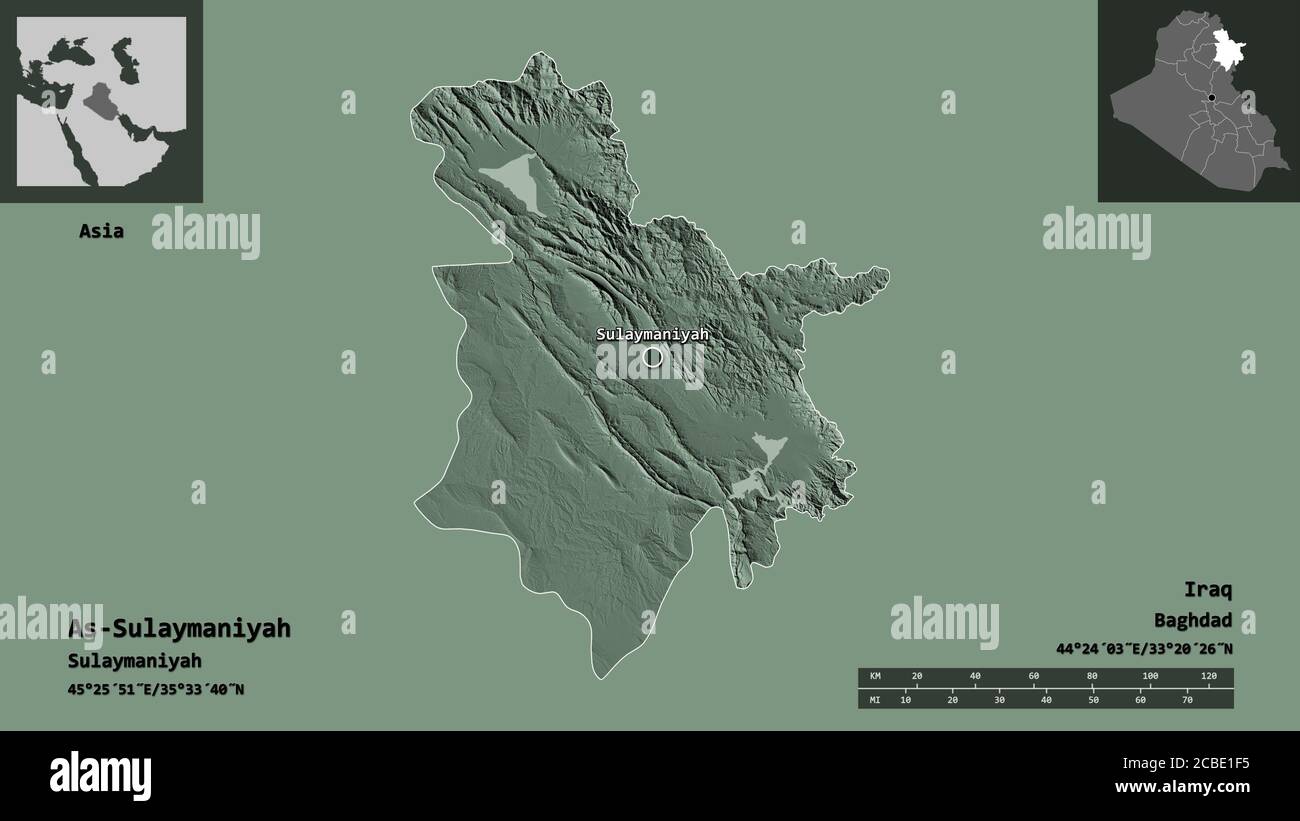 Shape of As-Sulaymaniyah, province of Iraq, and its capital. Distance ...