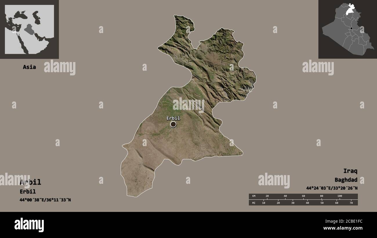 Shape of Arbil, province of Iraq, and its capital. Distance scale ...