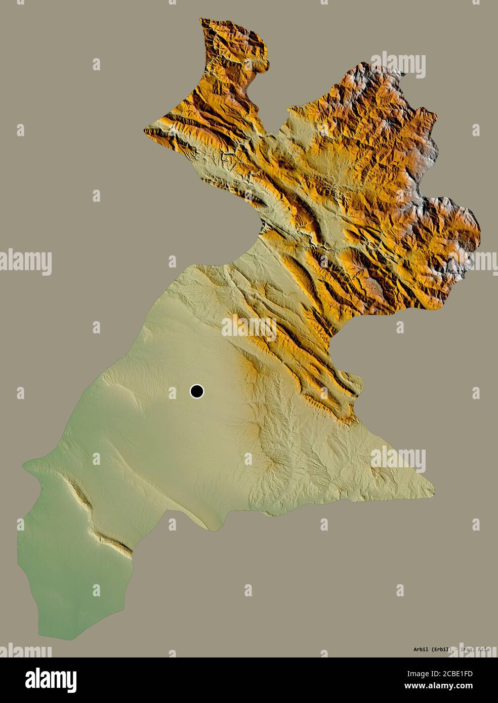 Shape of Arbil, province of Iraq, with its capital isolated on a solid ...