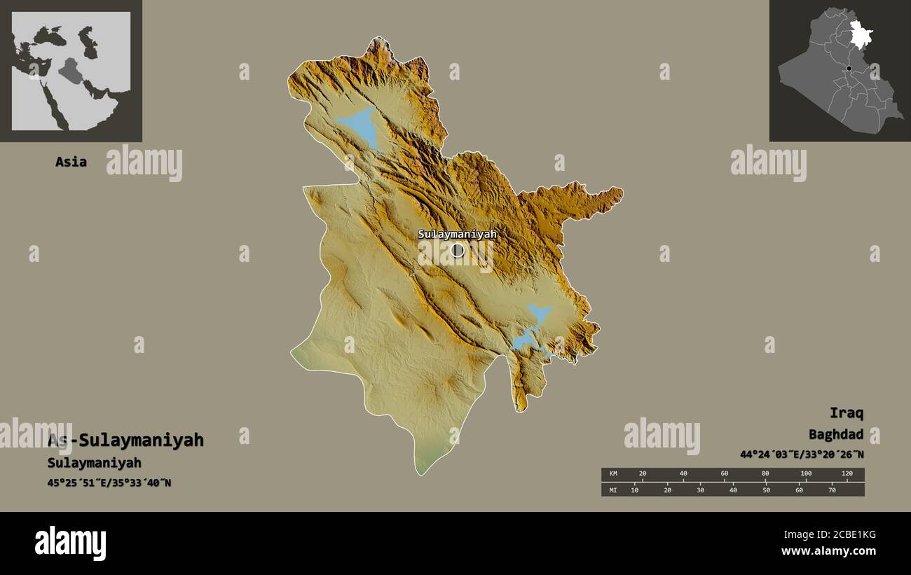 Shape of As-Sulaymaniyah, province of Iraq, and its capital. Distance ...