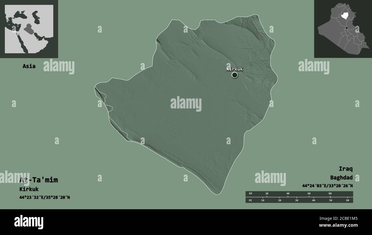 Shape of At-Ta'mim, province of Iraq, and its capital. Distance scale ...