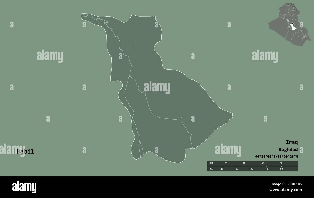 Shape of Babil, province of Iraq, with its capital isolated on solid ...