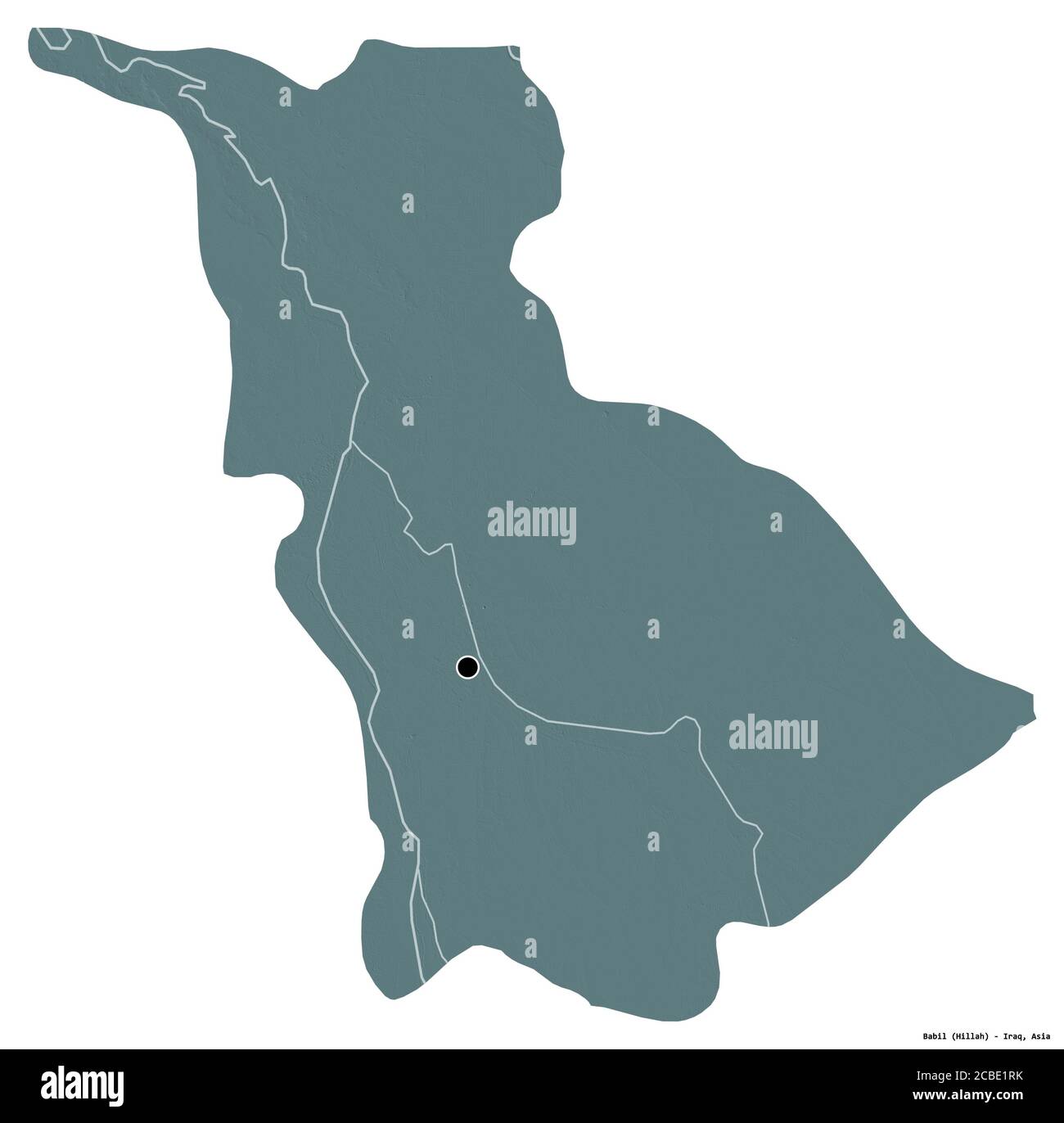 Shape of Babil, province of Iraq, with its capital isolated on white ...