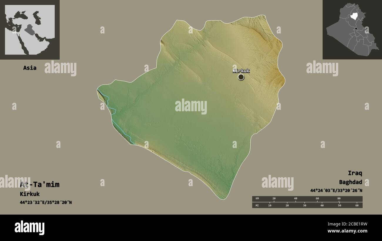 Shape of At-Ta'mim, province of Iraq, and its capital. Distance scale ...