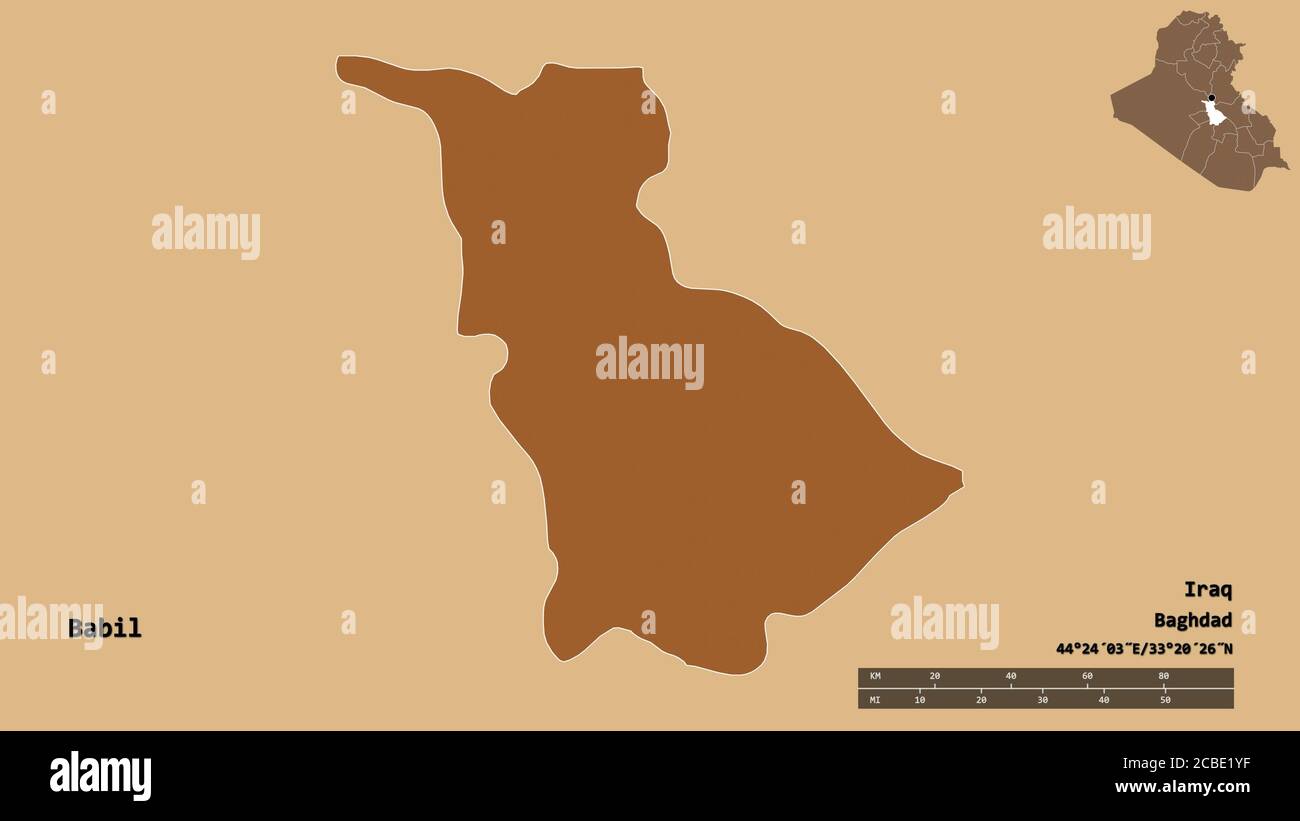 Shape of Babil, province of Iraq, with its capital isolated on solid ...