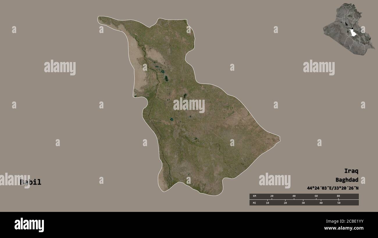 Shape of Babil, province of Iraq, with its capital isolated on solid ...