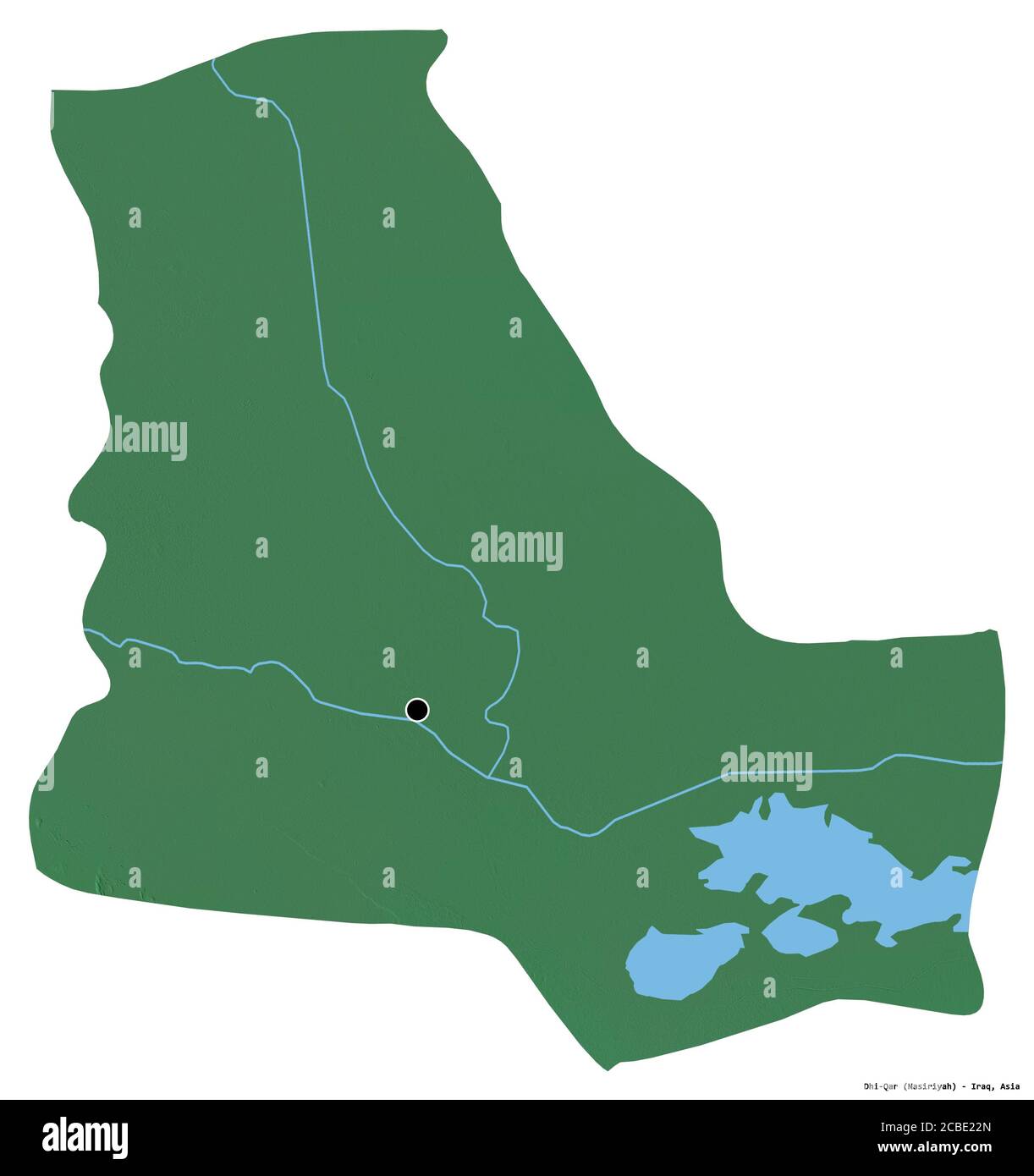 Shape of Dhi-Qar, province of Iraq, with its capital isolated on white ...